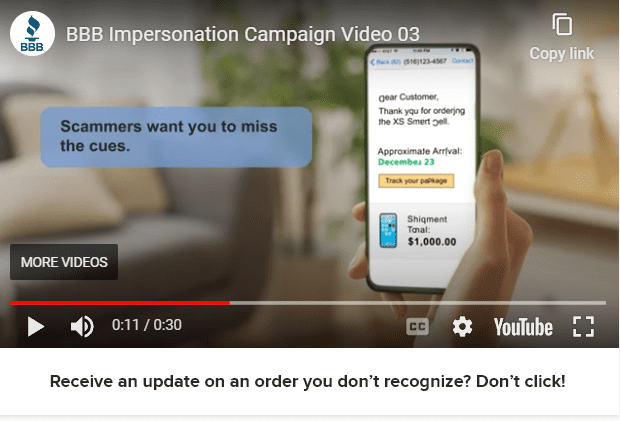 Video: Impersonation Scams-Don’t recognize an order? Don’t Click! – BBB ...